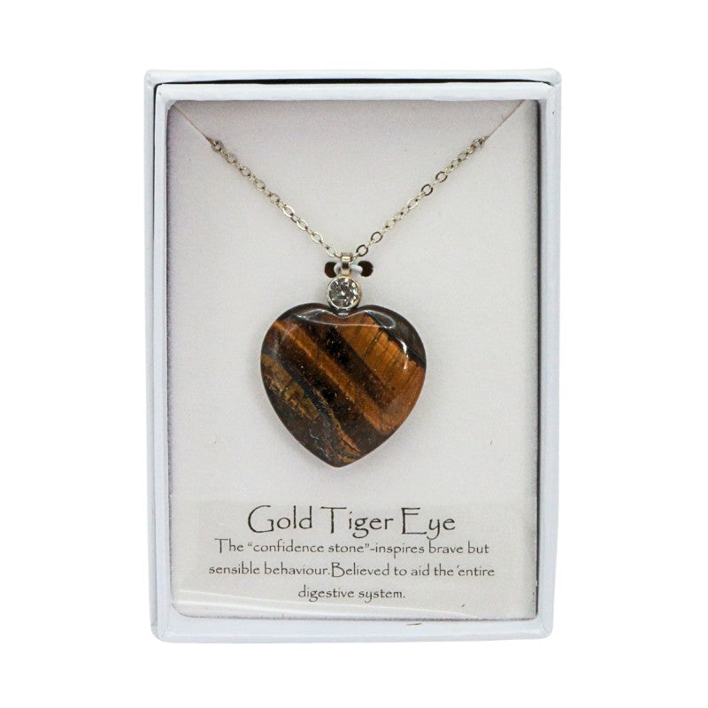 Crystal Heart Necklace- Gold Tiger Eye – Curious Cauldron